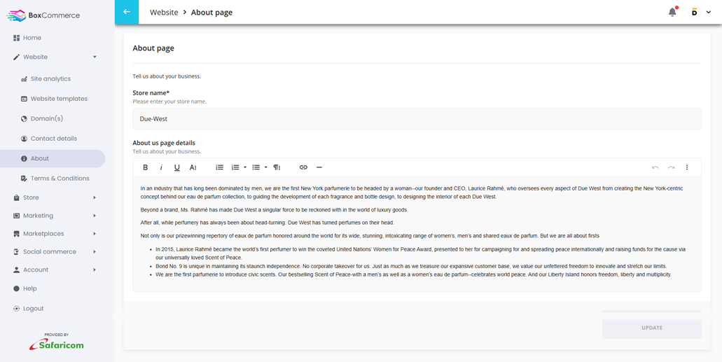 About page – BoxCommerce
