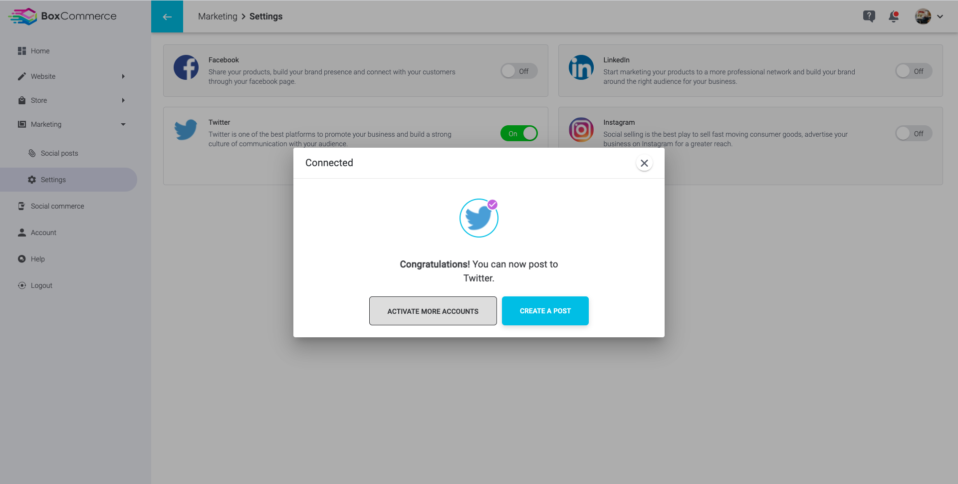 Connecting your BoxCommerce account to your Twitter page – BoxCommerce